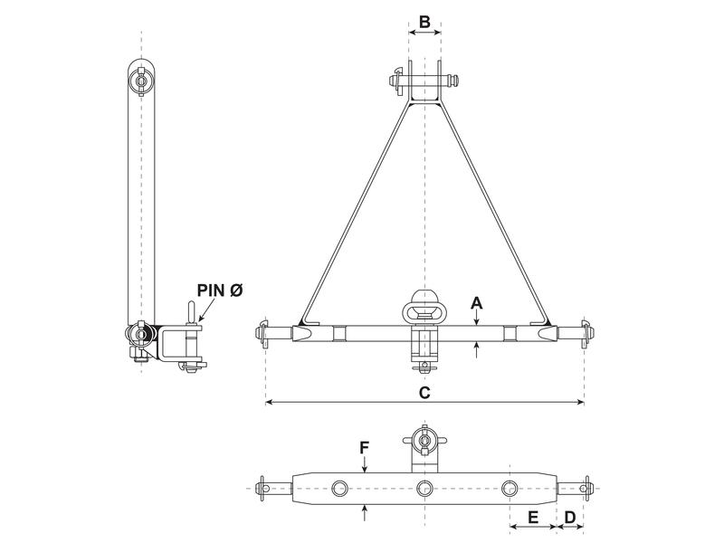 Drawbar Hitch System (Cat. 1 (Ø22mm)) No. holes: 3, 610mm.