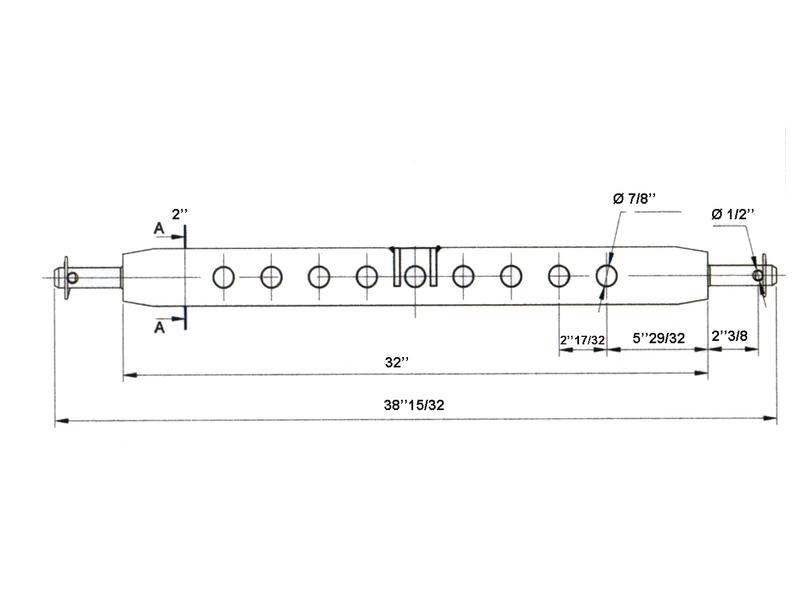 Drawbar Hitch System (Cat. 2 (Ø28mm)) No. holes: 9, 932mm.