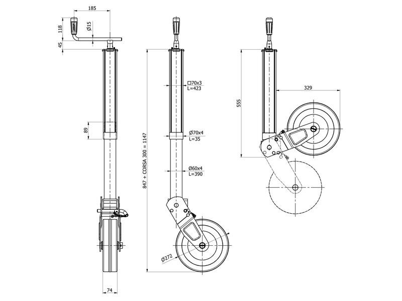 Jockey Wheel Jack, Tube Ø 70mm