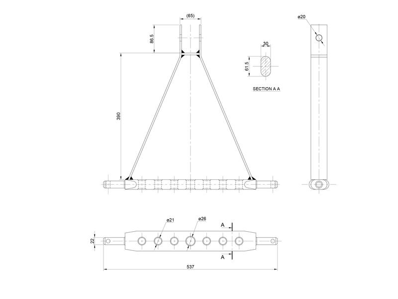 Drawbar Hitch System (Cat. 1 (Ø22mm)) No. holes: 7, 508mm.
