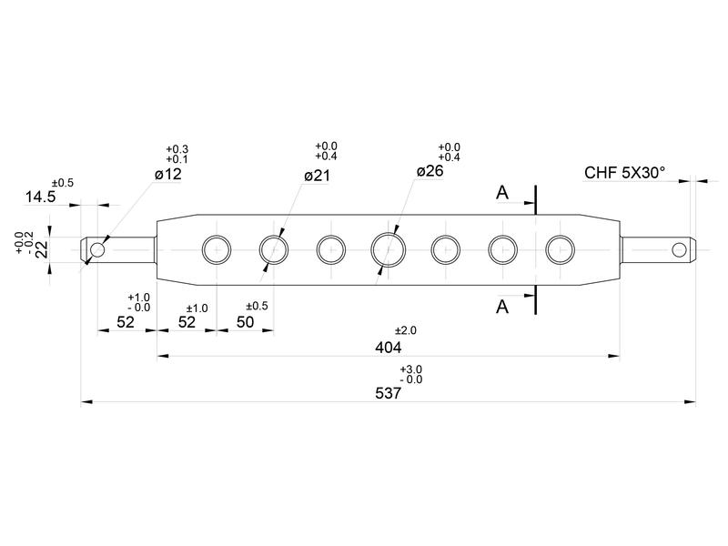 Drawbar Hitch System (Cat. 1 (Ø22mm)) No. holes: 7, 508mm.