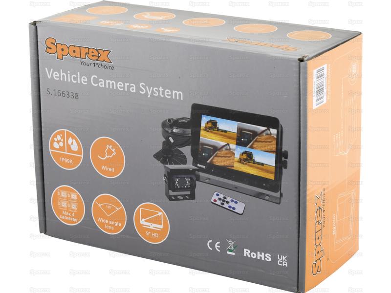 Wired Vehicle Camera System 9'' 4QUAD Split Digital Touch Button Monitor, HD Camera, Cable ...