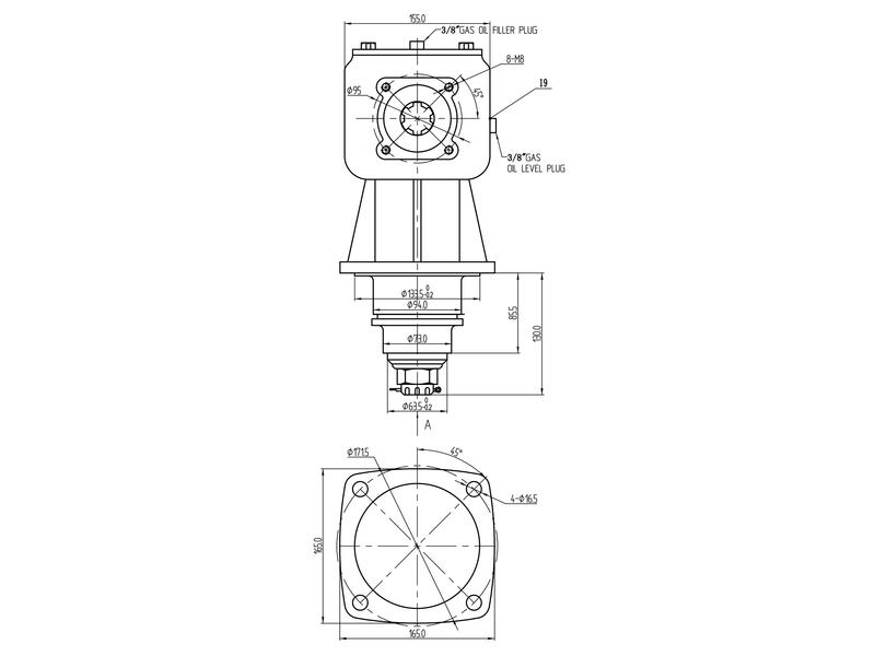 Gearbox, 30 hp, Ratio: 1:1.47, Spline Input: 1-3/8'' x 6, Type: LF205-147
