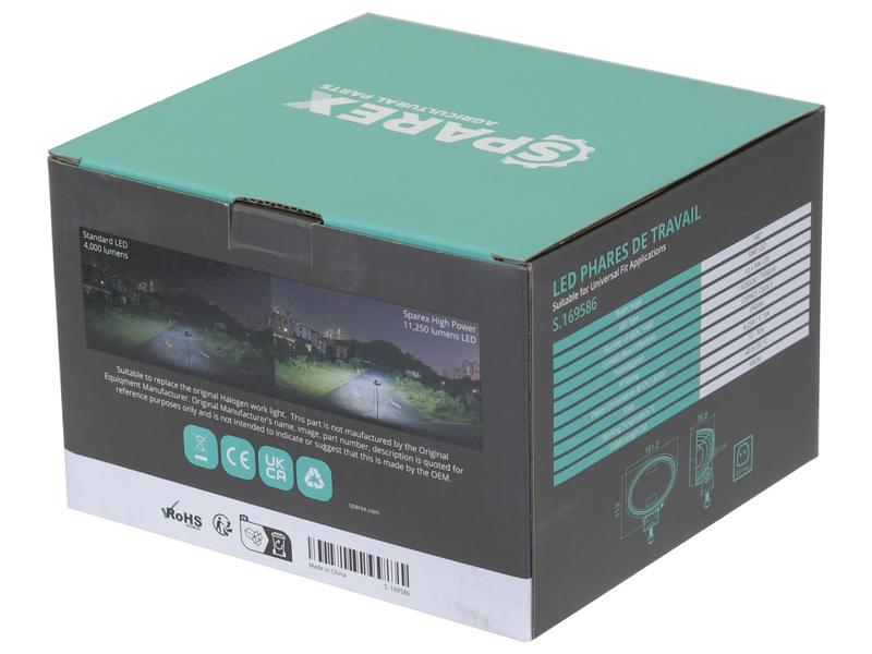 LED High Power Light- 10-30V, Oval Work Light 11250 Lumens Raw, Bracket