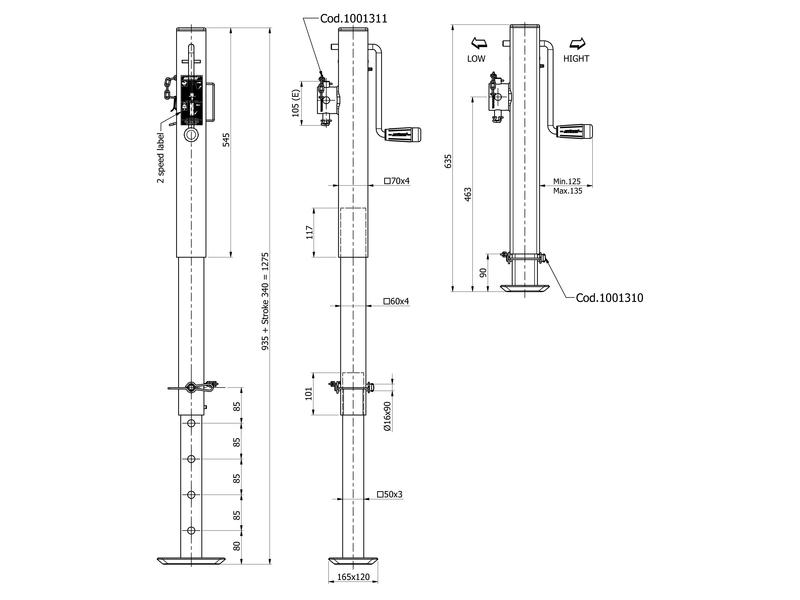 Parking Jack (Dual Speed, Three Stage) 3270Kg