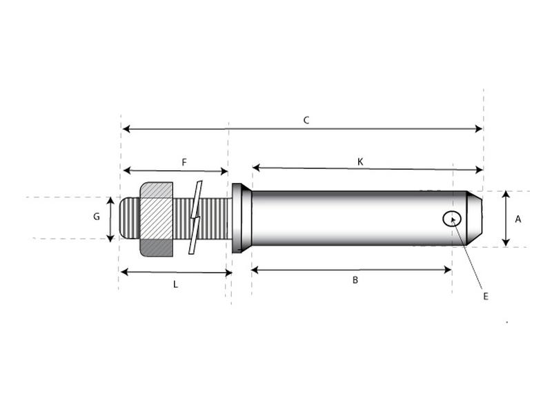 Lower link implement pin 22x140mm, Thread size 7/8x40mm Cat. 1 (Ø22mm)