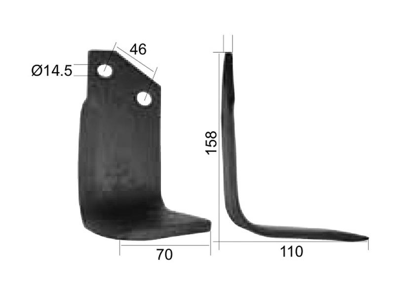 Rotavator Blade Square Type Blades RH 70x7mm Height: 158mm. Hole ...