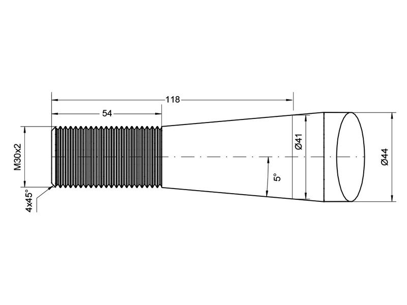 Loader Tine - Straight 810mm, Thread size: M30 x 2.00 (Square)