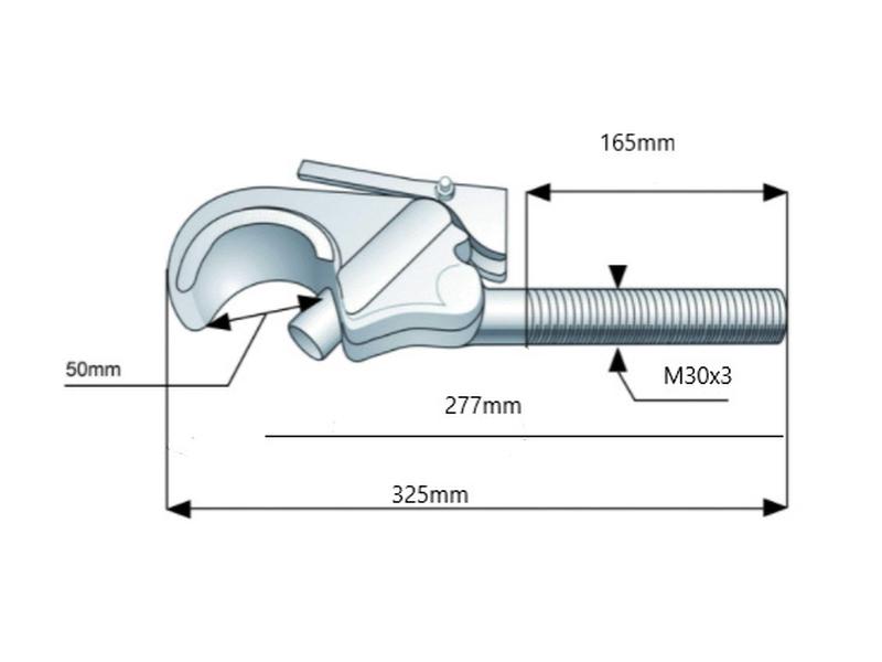 Top Link Forged Hook - Cat. 2 (Ø25mm), Thread size: M30 x 3.00 - RH