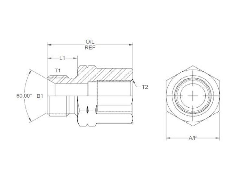 Hydraulic Adaptor 1/2'' BSP Male x M22 x 1.50 Metric Fixed Female Extended