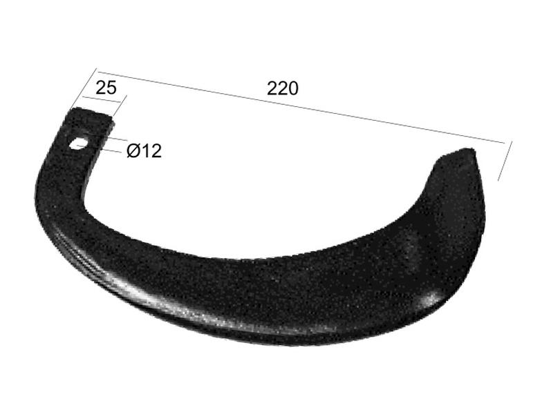 Rotavator Tine Curved LH. Width: 25mm, Height: 220mm, Hole Ø: 12mm ...