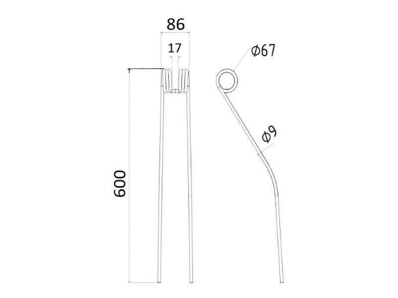 Swather/Tedder Tine - - - Length: 600mm, Width: 86mm, Ø9mm ...